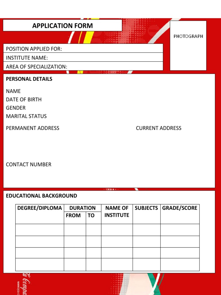 Coca-Cola Job Application Form | PDF
