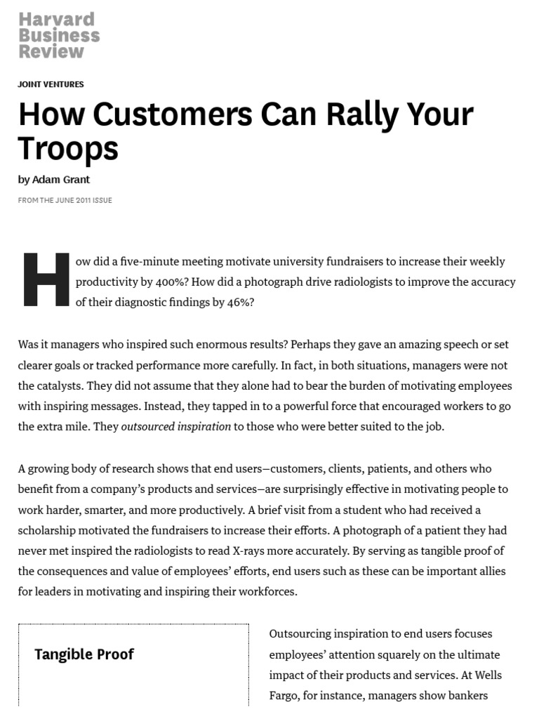 Grant - 2011 - How Customers Can Rally Your Troops | PDF | Motivation ...