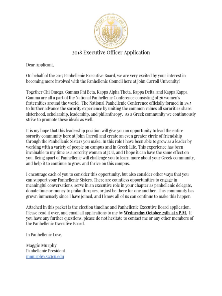 Panhellenic Executive Board Application 2018 | PDF | Sex Segregation ...