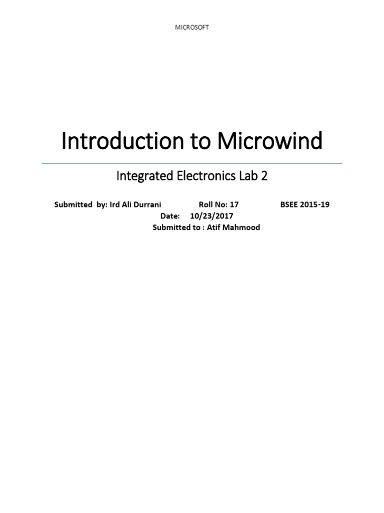 Introduction To Microwind: Integrated Electronics Lab 2 | PDF | Mosfet ...