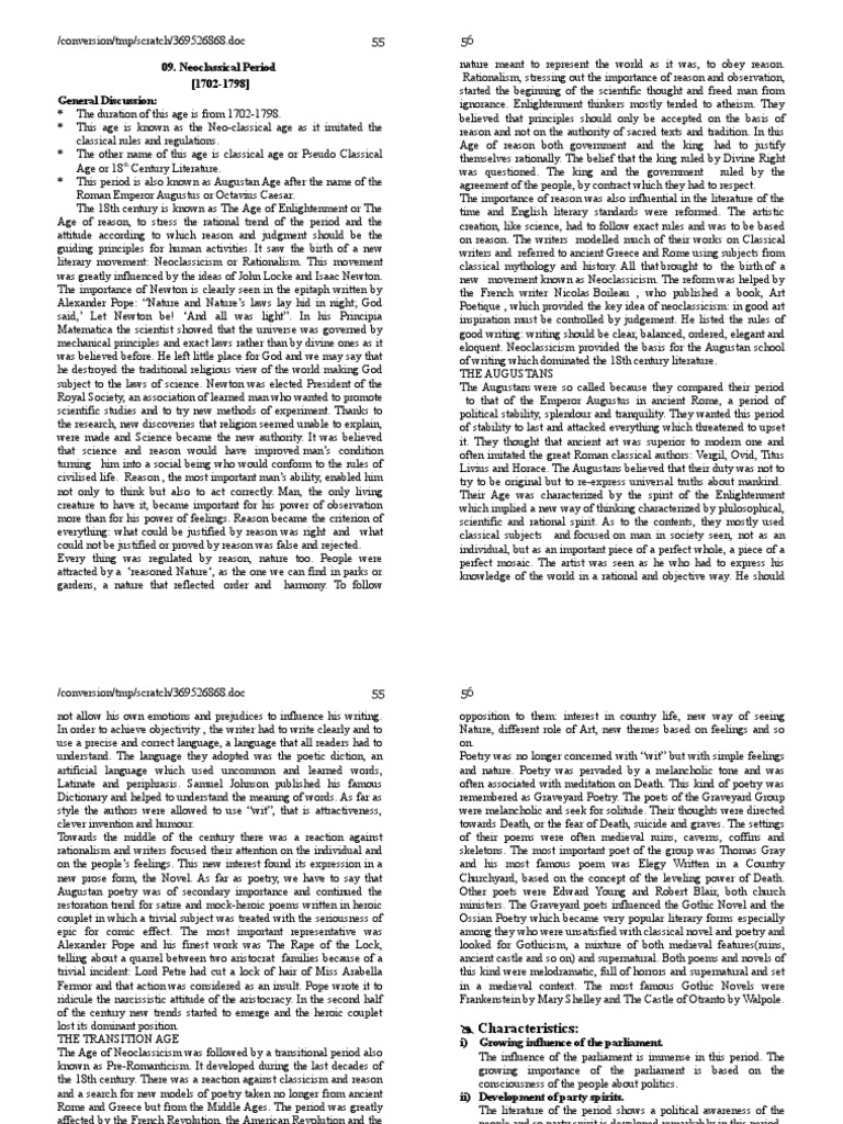 History of English Literature: Neoclassical Period | PDF | English ...