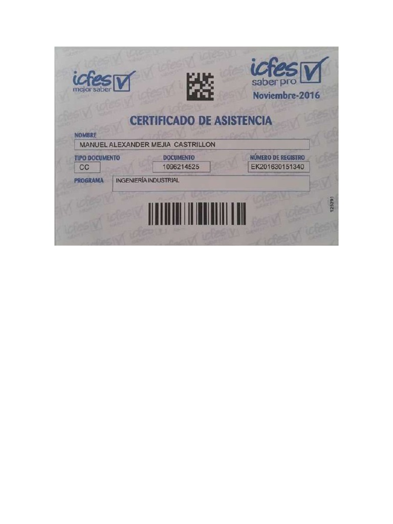 Certificado de Asistencia Saber Pro | PDF