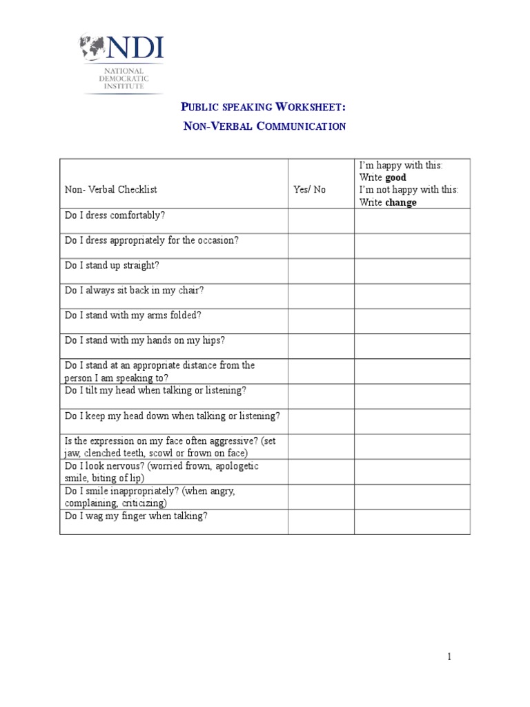 Handout 2 - Non Verbal Communications Worksheet | PDF