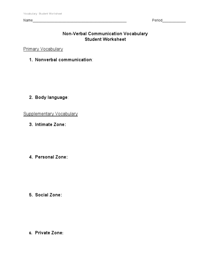 Non-Verbal Communication Vocabulary Student Worksheet | PDF | Career ...