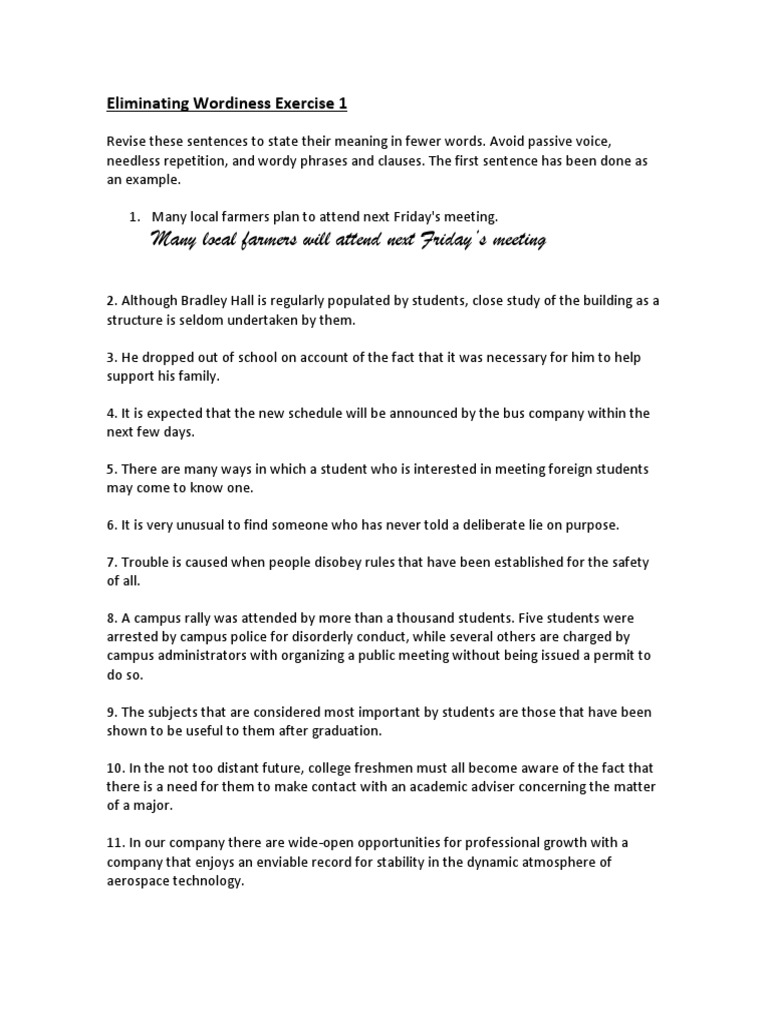 Eliminating Wordiness Exercises 1,2,3 | PDF | Social Science