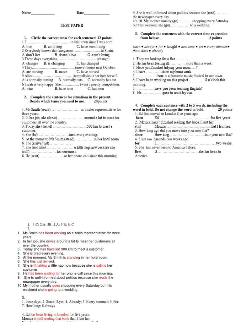 Test Present Tenses Intensiv | PDF