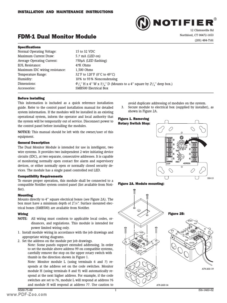Notifier FDM 1 FlashScan Dual Monitor Module | PDF | Switch | Electrical Wiring