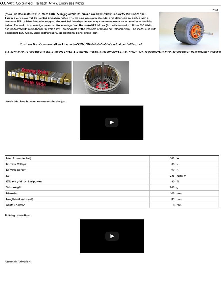 600 Watt, 3d-Printed, Halbach Array, Brushless Motor - Projects | PDF ...