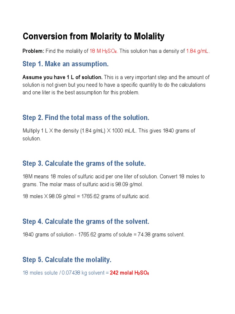 Molarity to Molality Conversion Guide | PDF