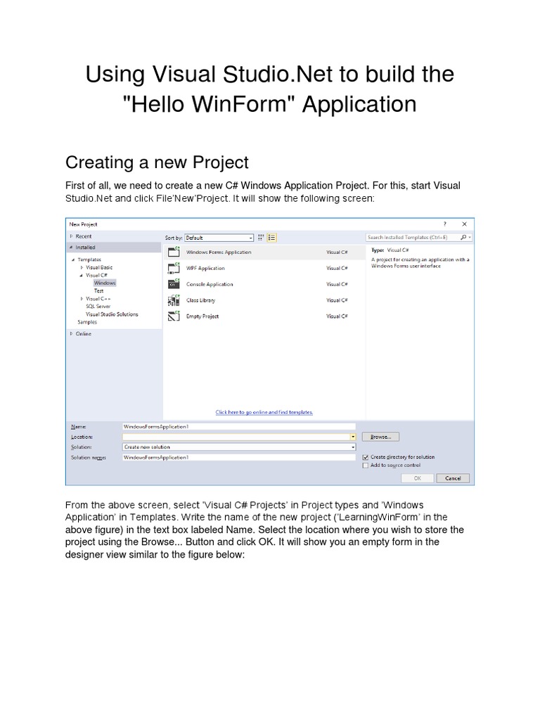 "Hello Winform" Application: Creating A New Project | PDF | C Sharp ...