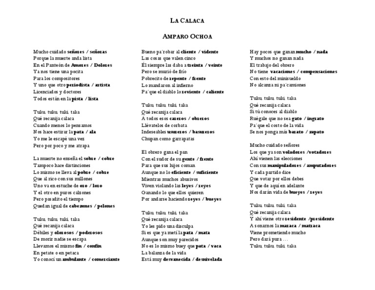 La Calaca - Amparo Ochoa - Hojas Con Elección | PDF