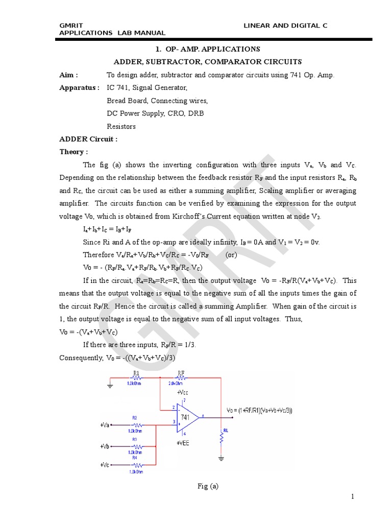 Op-Amp Circuit Applications Lab Manual | PDF | Operational Amplifier ...