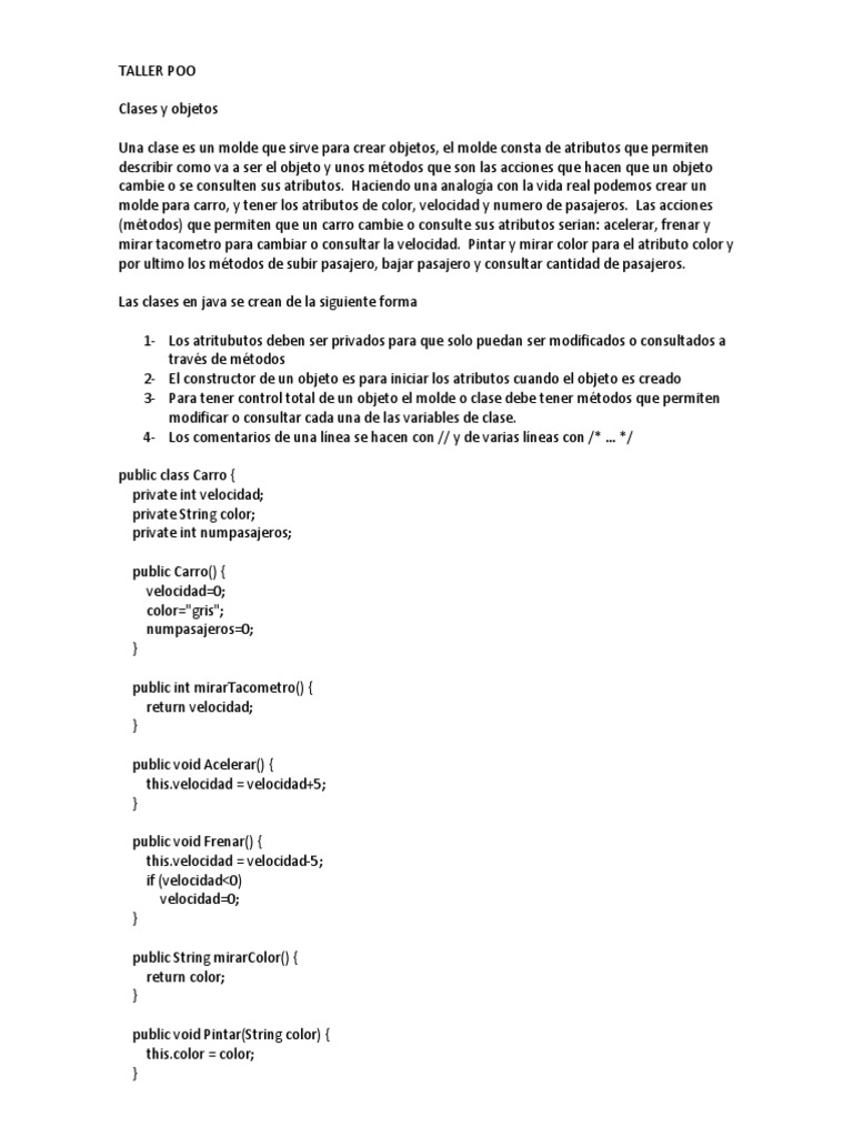 Taller Poo Java | PDF | Herencia (Programación Orientada a Objetos) | Clase (Programación ...