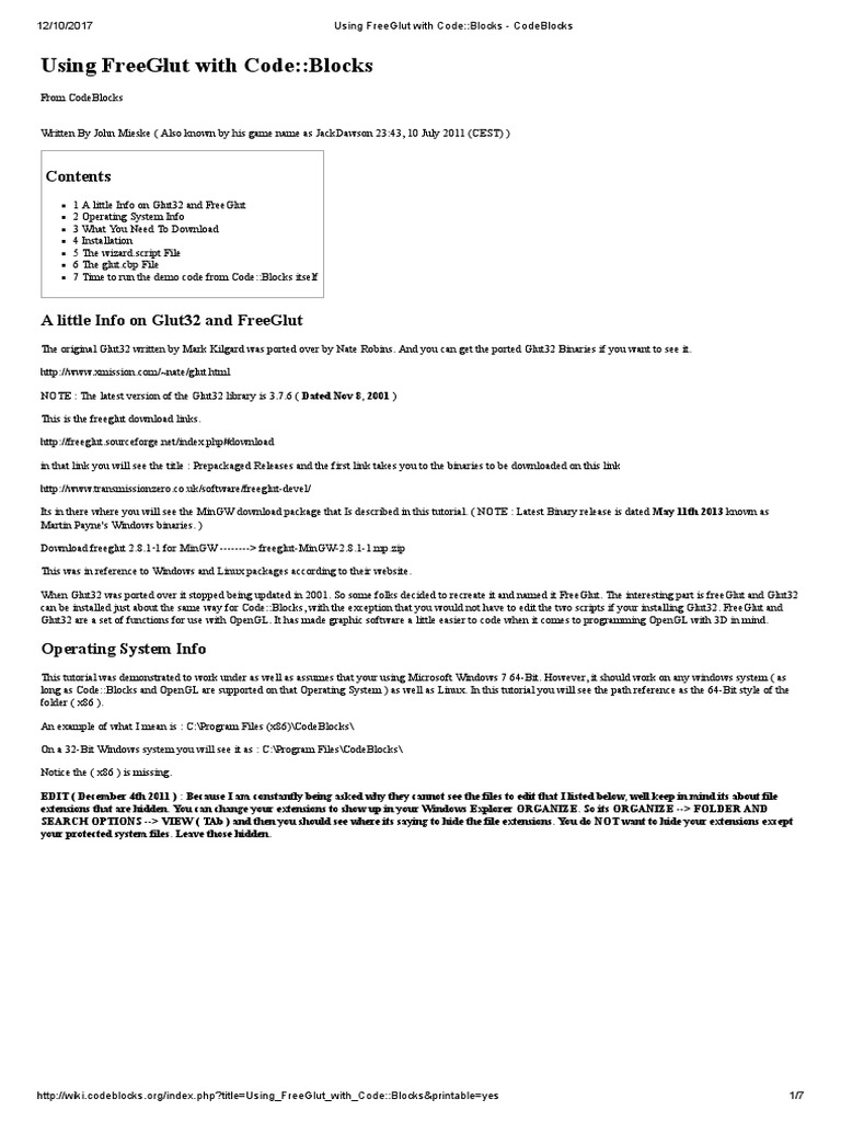 Using FreeGlut With Code - Blocks - CodeBlocks | Download Free PDF | Operating System Technology ...
