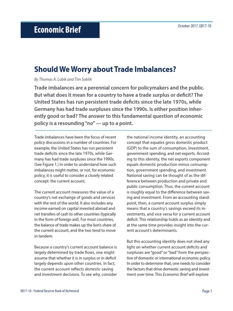Economic Brief: Should We Worry About Trade Imbalances? | PDF | Current ...