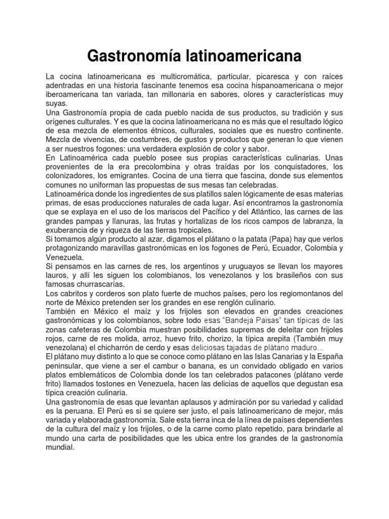 Gastronomía Latinoamericana | PDF | Cocina latinoamericana | Cocina