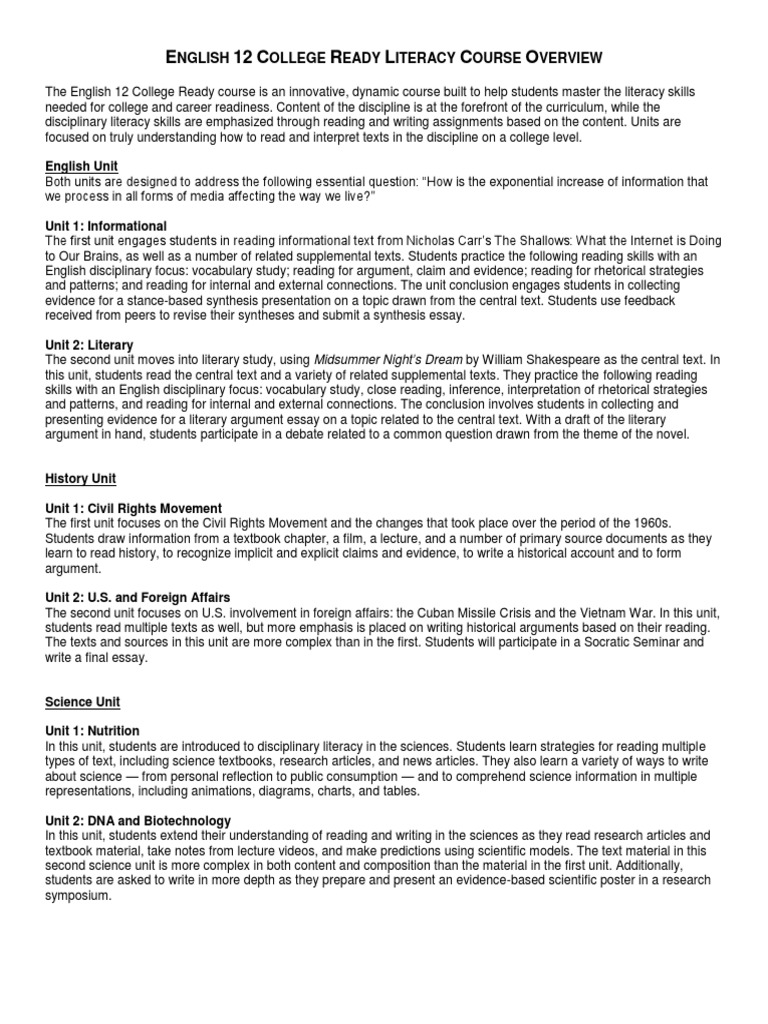 SREB College Ready Literacy Overview | PDF | Reading (Process) | Literacy