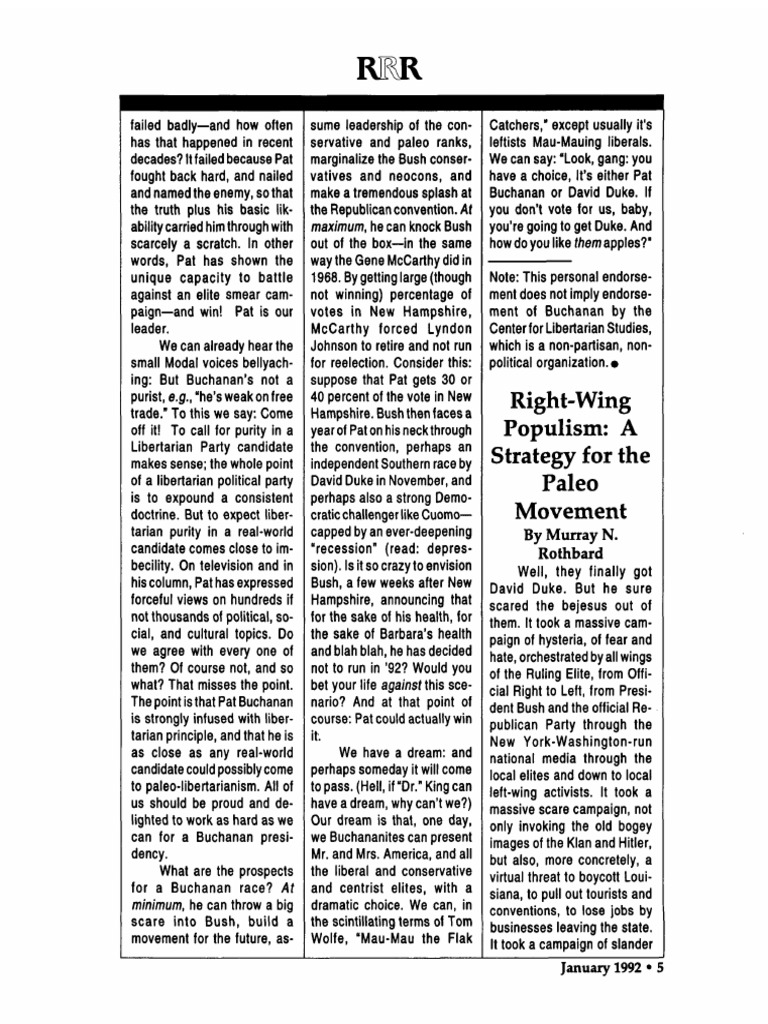 Murray Rothbard - Right Wing Populism | PDF | Libertarianism | Populism