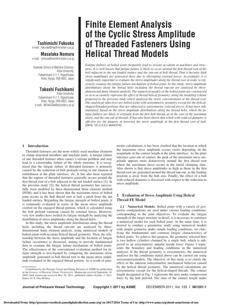 Finite Element Analysis of The Cyclic Stress Amplitude of Threaded ...