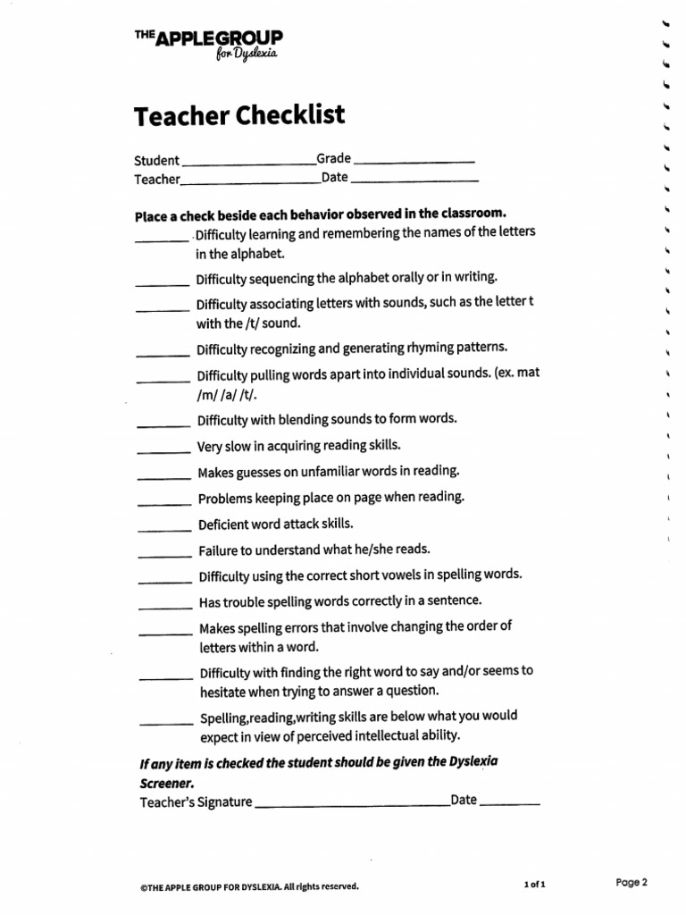Teacher Checklist | PDF