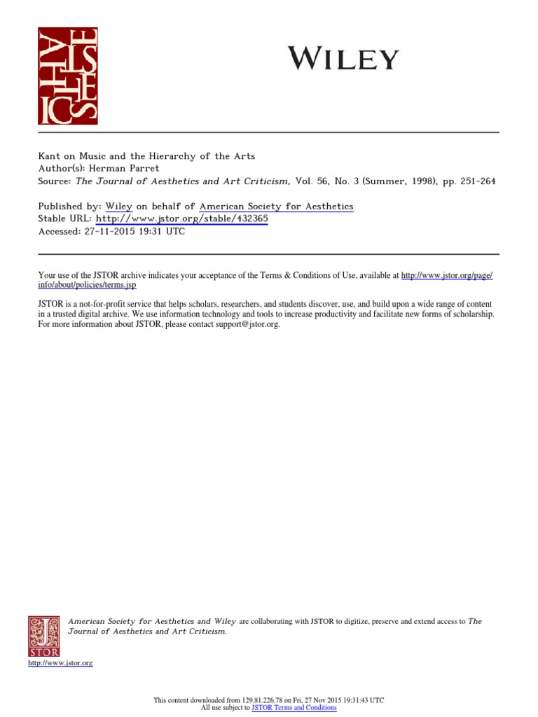 Kant On Music and The Hierarchy of The Arts - Herman Parret | PDF ...