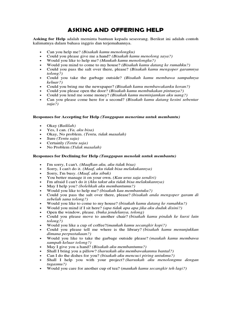 Asking and Offering Help Teacher | PDF