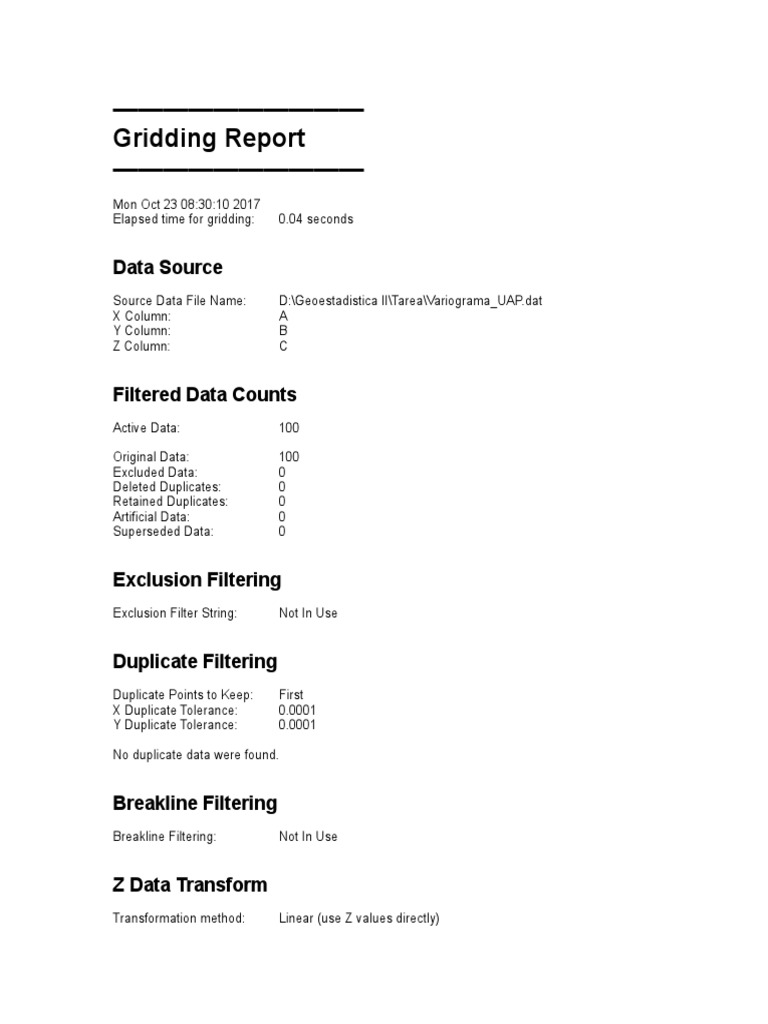 Gridding Report: Data Analysis Summary | PDF | Median | Mean