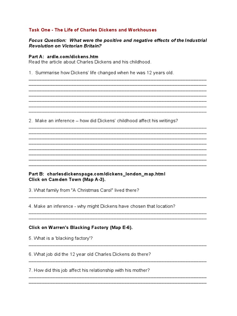 Charles Dickens Webquest Worksheets | Victorian Era | Charles Dickens