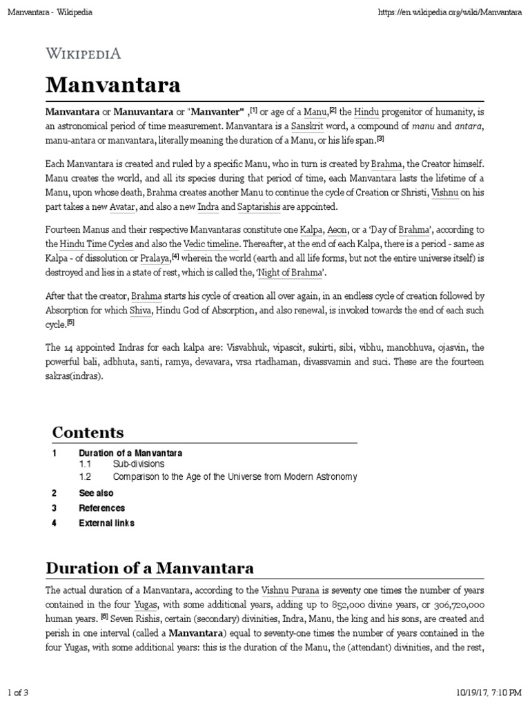 Manvantara | PDF | Indian Religions | Hindu Literature