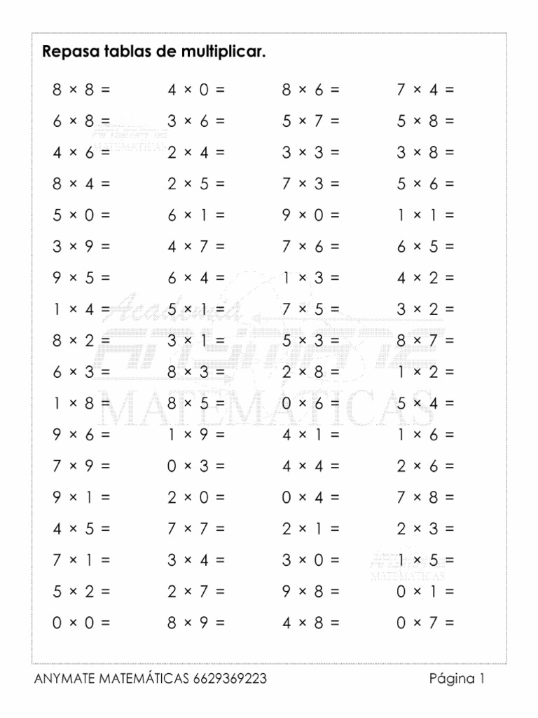 Tablas de Multiplicar | PDF