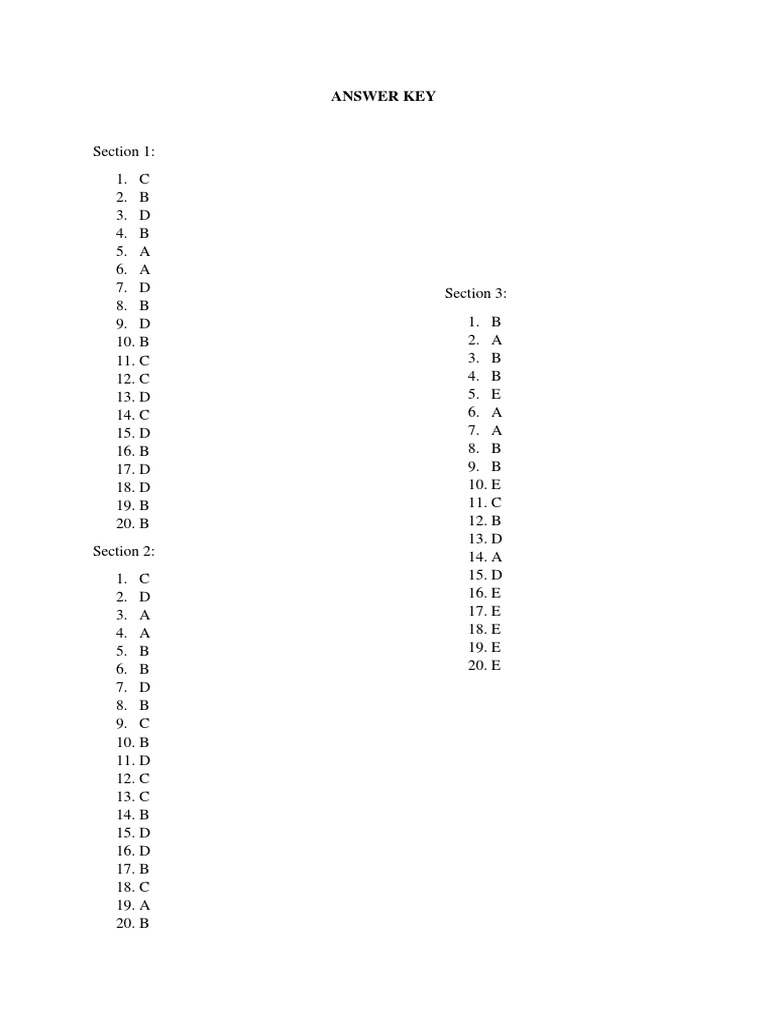 Answer Key for Sections 1-3 | PDF