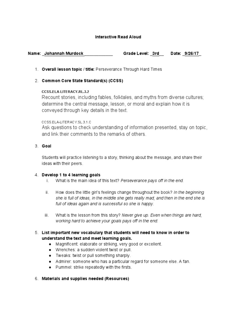 3rd Grade Lesson: Perseverance | PDF | Cognition | Communication
