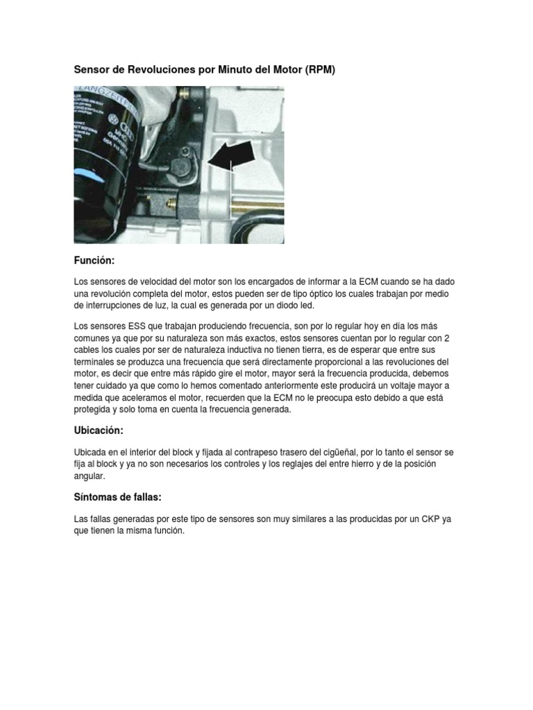 Sensor de Revoluciones del Motor: Función y Fallas | PDF | Sensor ...