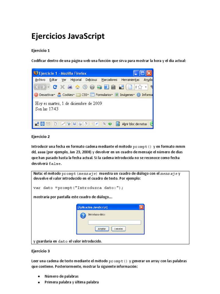 Ejercicios Javascript | Script Java | HTML