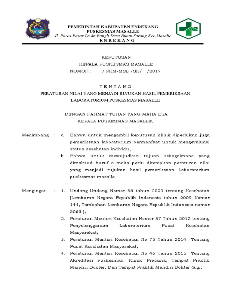 SK - Peraturan Nilai Yang Menjadi Rujukan Hasil Pemeriksaan ... SK - Peraturan Nilai Yang Menjadi Rujukan Hasil Pemeriksaan ...