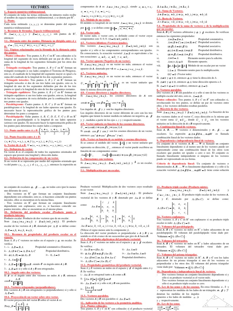 Formulario de Vectores- Algebra Lineal