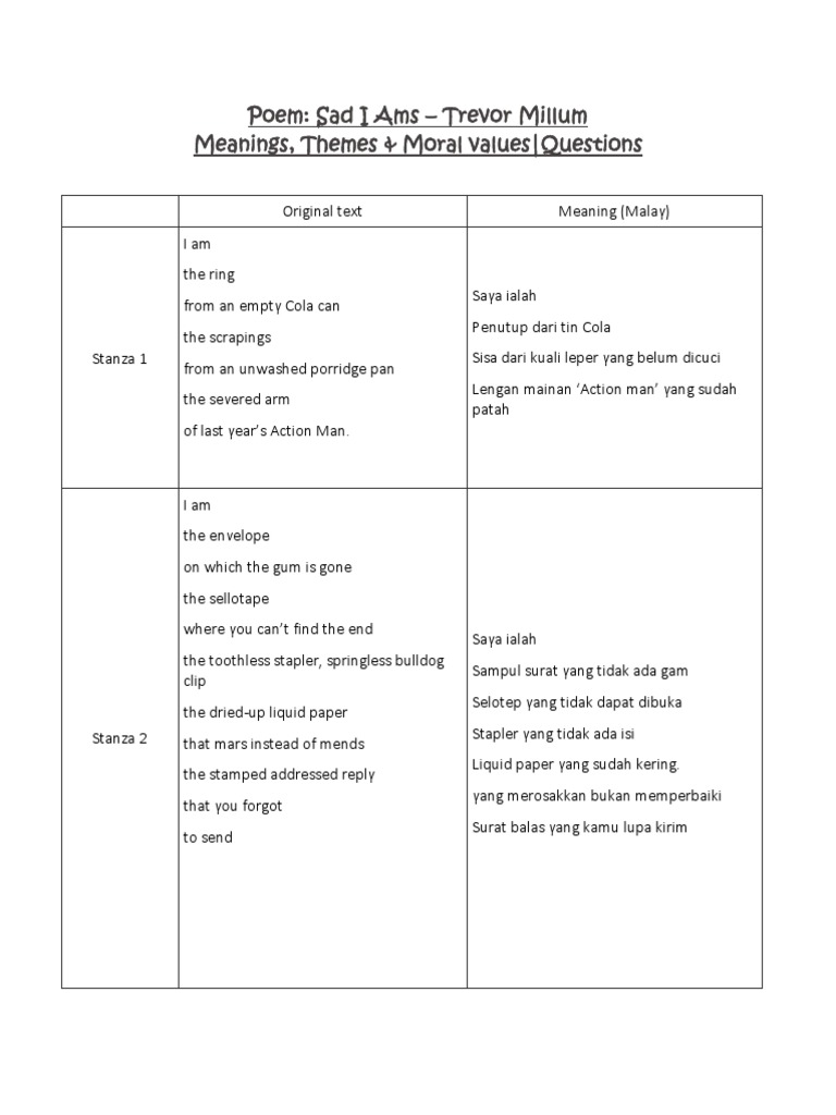 Poem Sad I Ams | PDF