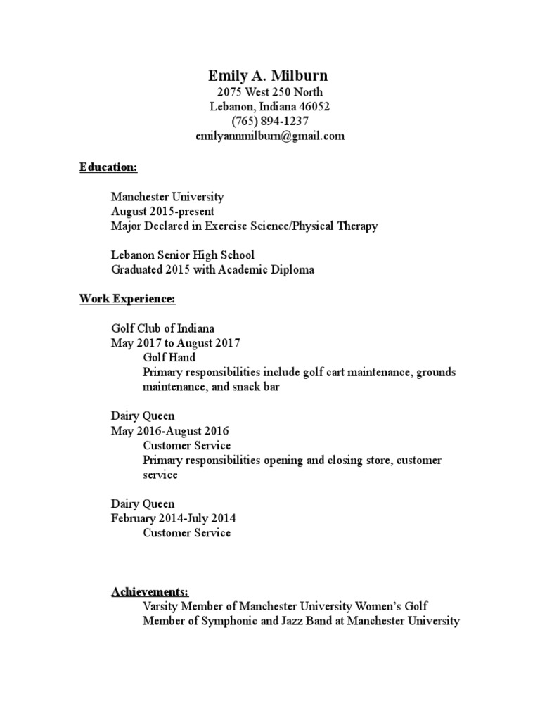 Emily Milburn Resume | PDF