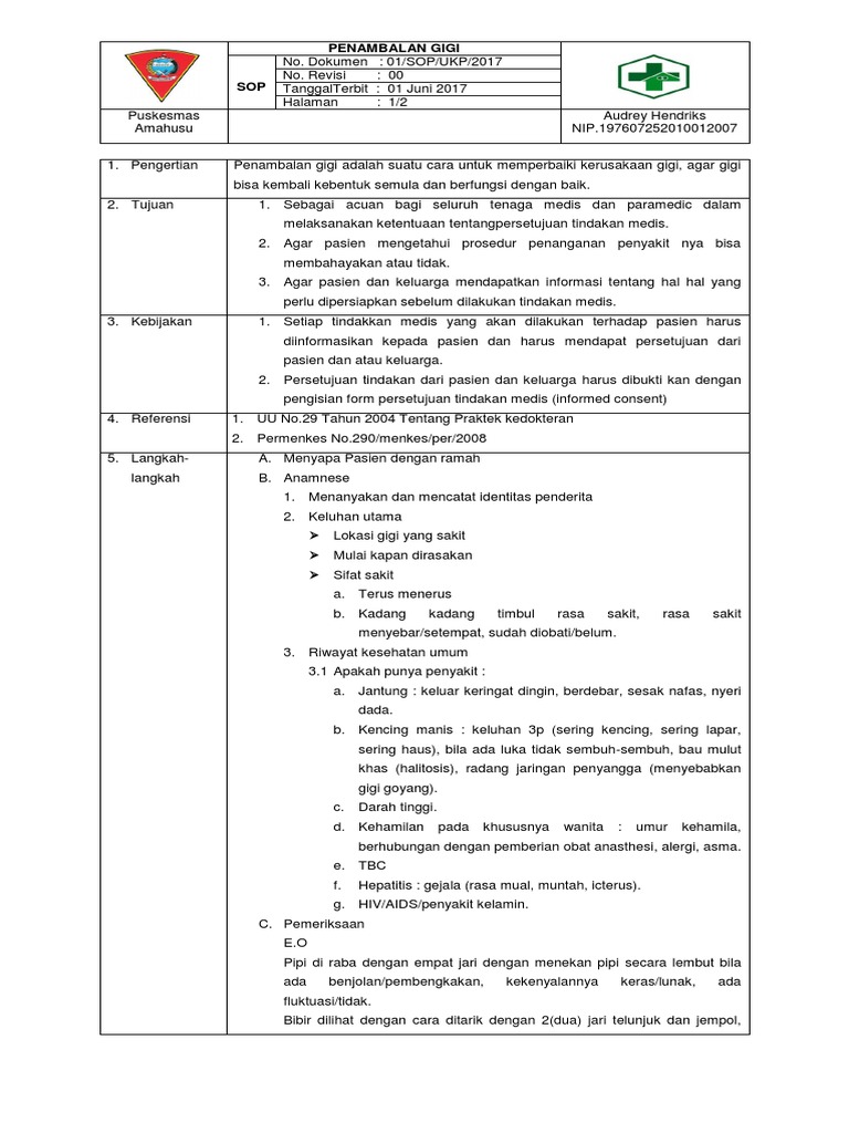 Sop Penambalan Gigi | PDF
