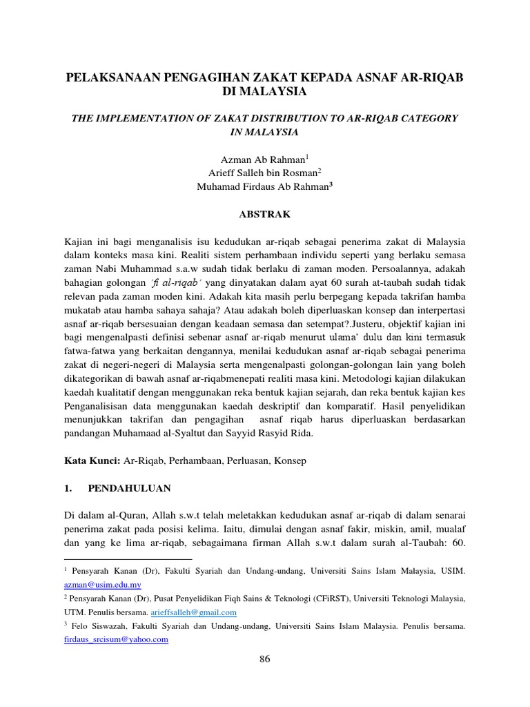 Pelaksanaan Pengagihan Zakat Kepada Asnaf Ar Riqab Di Malaysia | PDF