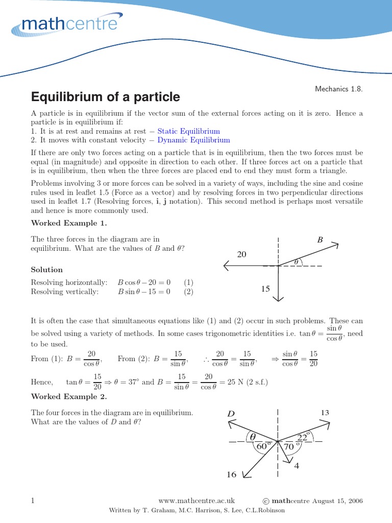 Em 18 Equilibrium of A Particle | PDF | Trigonometric Functions | Sine