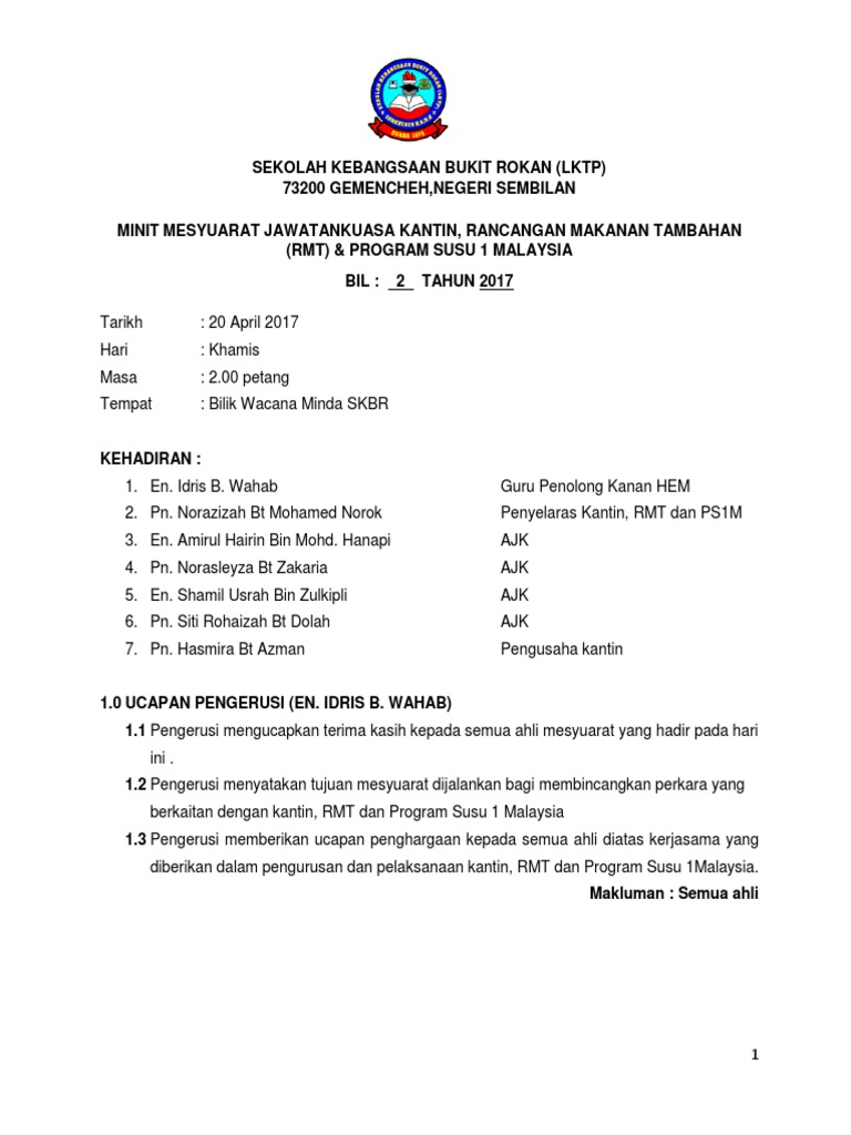 Minit Mesyuarat RMT Kali Kedua | PDF