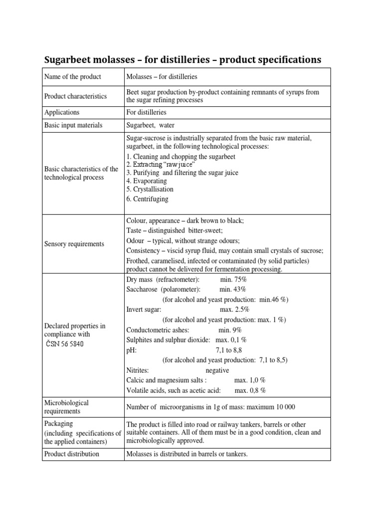 Specifications Sugarbeet Molasses | PDF | Sugar Beet | Molasses