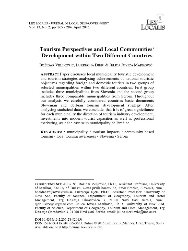Tourism Perspectives and Local Communities' Development Within Two ...