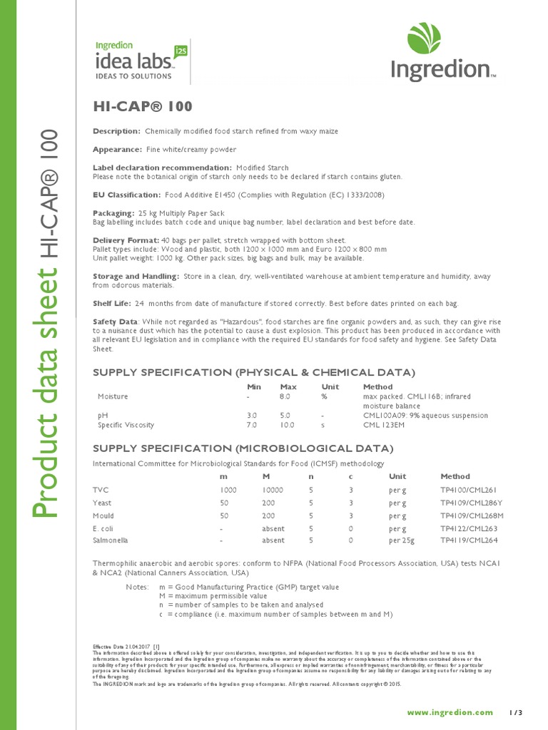 Hi-Cap 100 | PDF | Shelf Life | Pallet