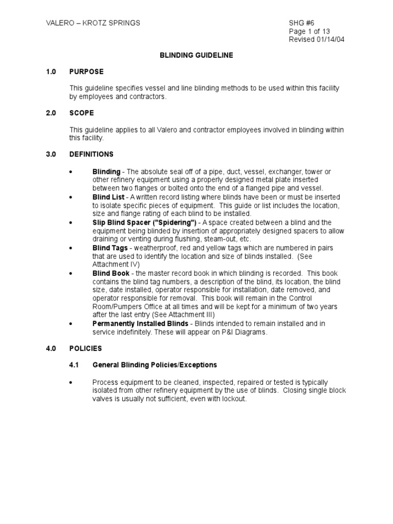 Guideline for Proper Blinding Procedures and Equipment Isolation at ...