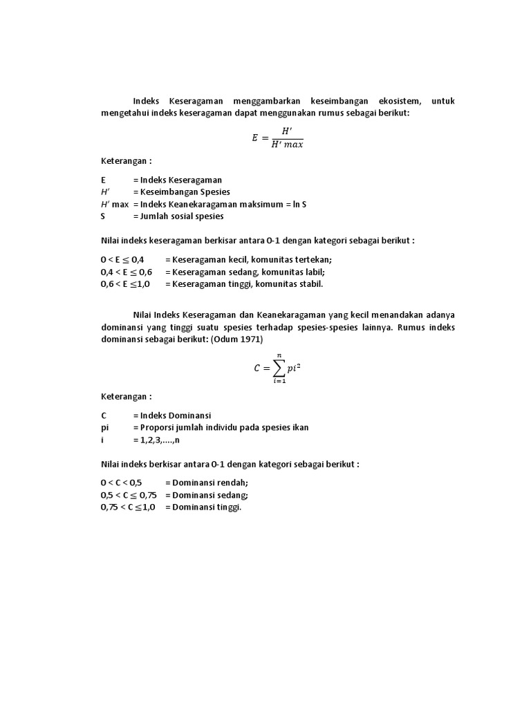 Indeks Keseragaman Menggambarkan Keseimbangan Ekosistem | PDF