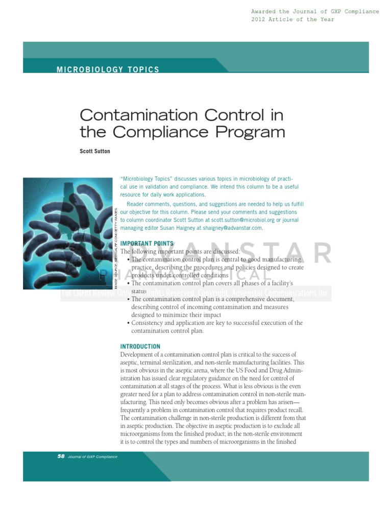 Contamination Control in Manufacturing | PDF | Disinfectant | Life Sciences
