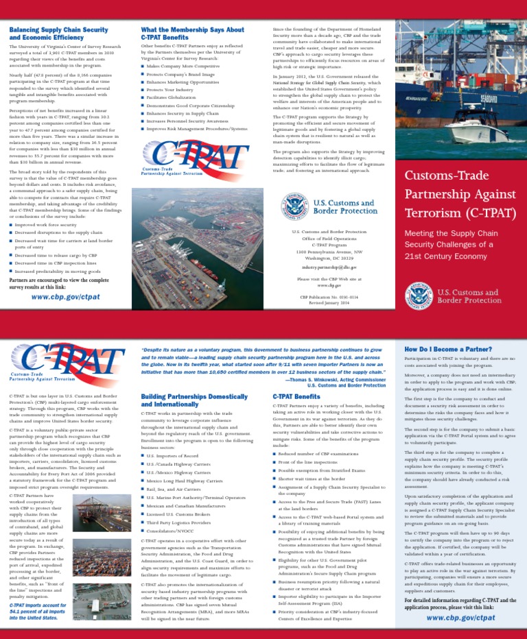 Ctpat Brochure | U.S. Customs And Border Protection | Supply Chain