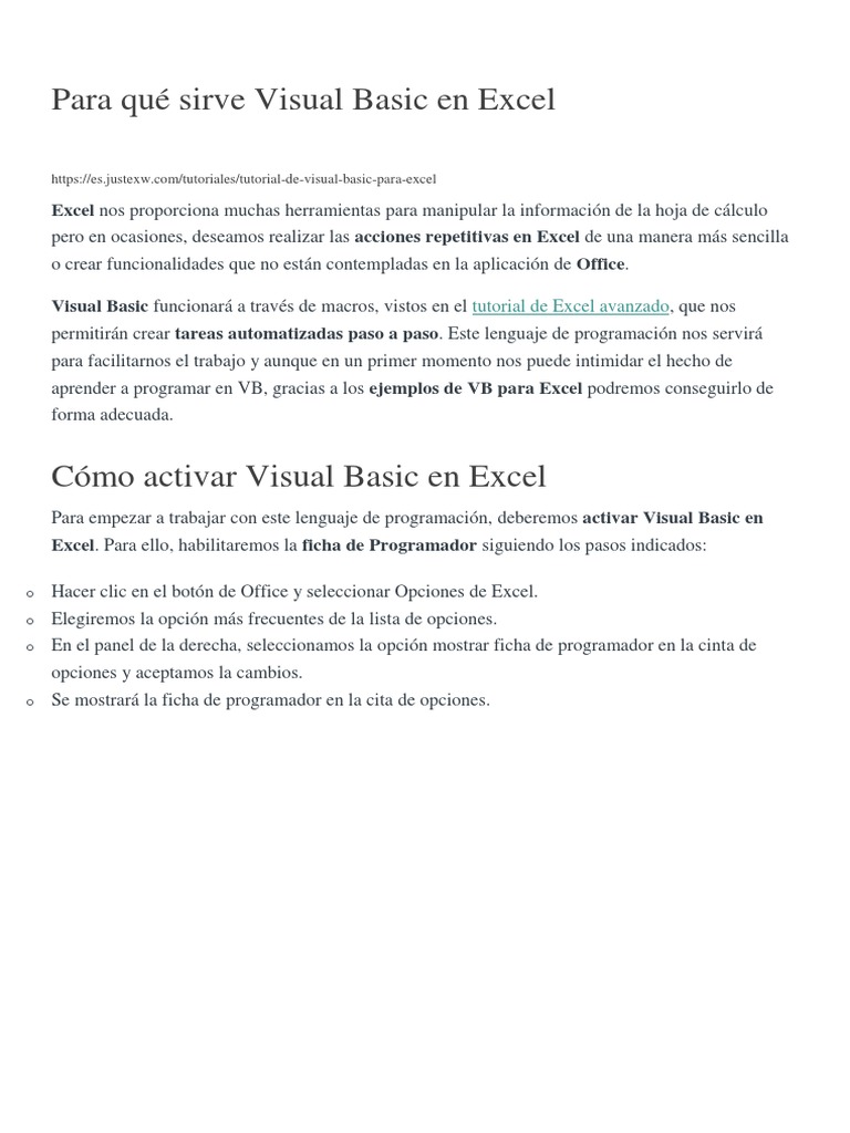 Visual Basic en Excel: Guía y Ejemplos | PDF | Básico | Microsoft Excel